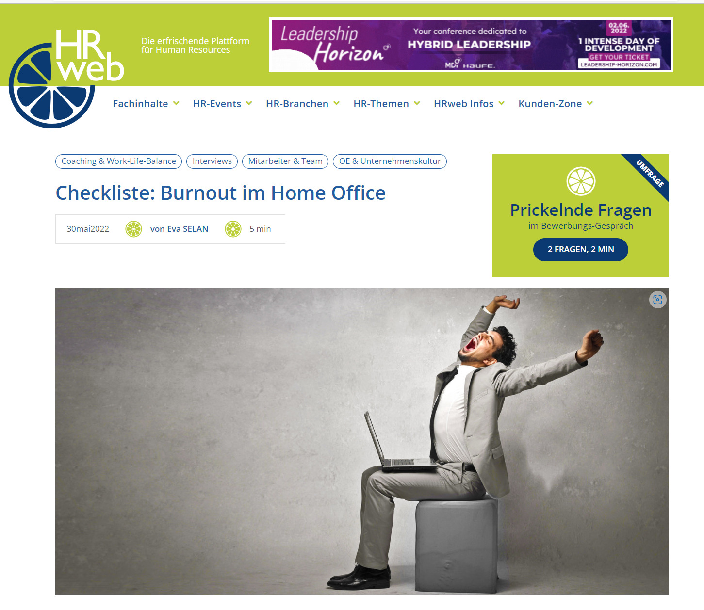 HRweb: wie man als Führungskraft Burnout am schnellsten erkennt.